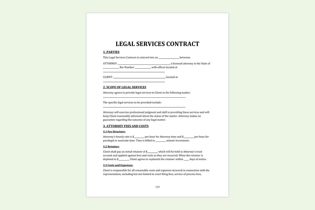 Legal Services Contract Template | Attorney Client Agreement Sample - Etsy