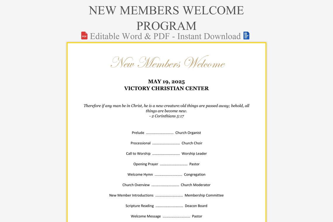 Church New Members Welcome Program Template - Etsy