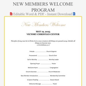 Church New Members Welcome Program Template - Etsy