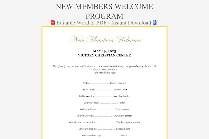 Church New Members Welcome Program Template - Etsy