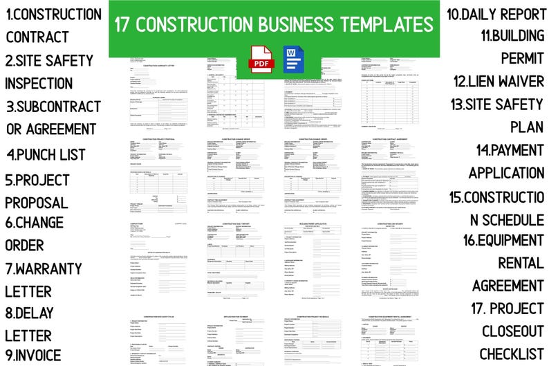 17 Construction Contract Templates Bundle - Editable Word/pdf ...