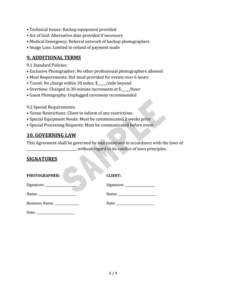 Pre Filled Photography Services Agreement - Photo Shoot Contract ...
