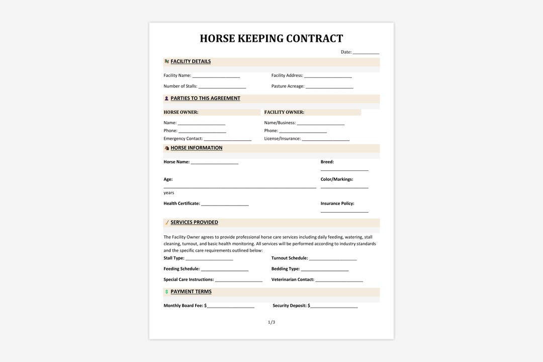 Horse Care Agreement Template | Horse Keeping Contract | Editable Word ...