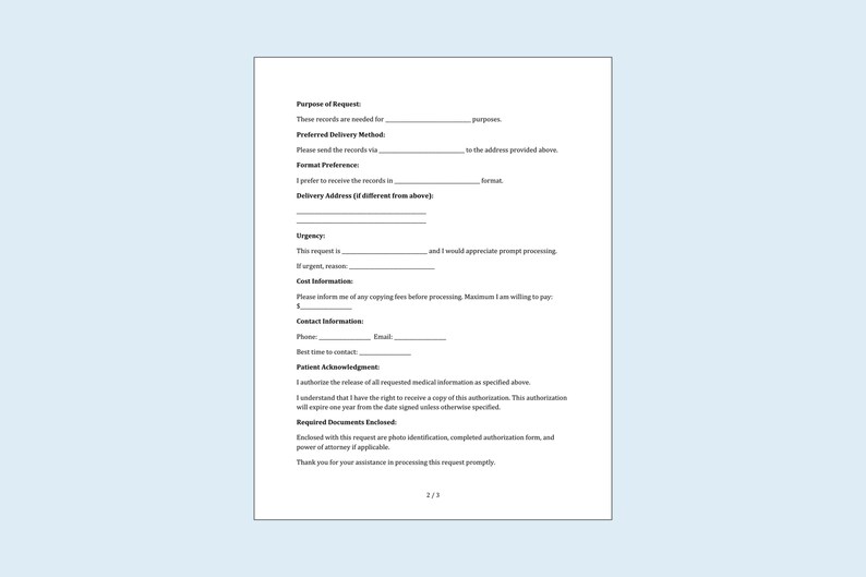 Medical Records Request Letter Template Word PDF | Health Documents ...