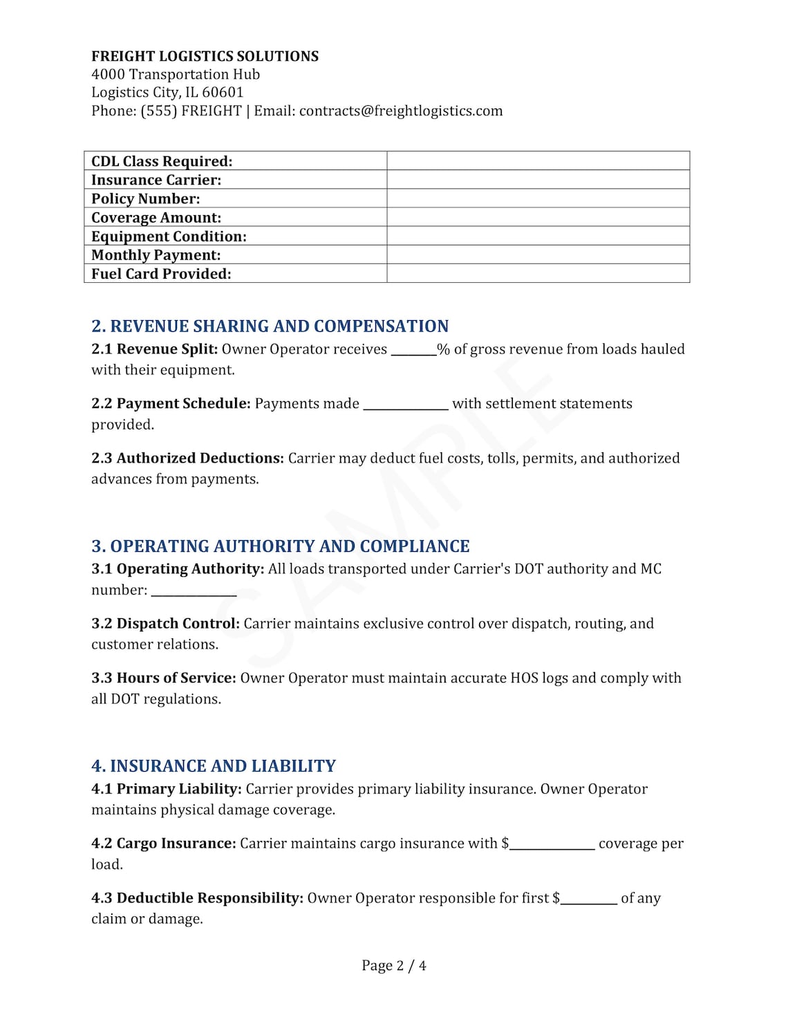 Lease Agreement Between Carrier and Owner Operator Template - PDF and ...