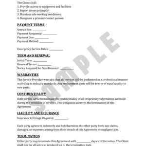 Editable Maintenance Agreement Template - Easy to Use Word & PDF ...