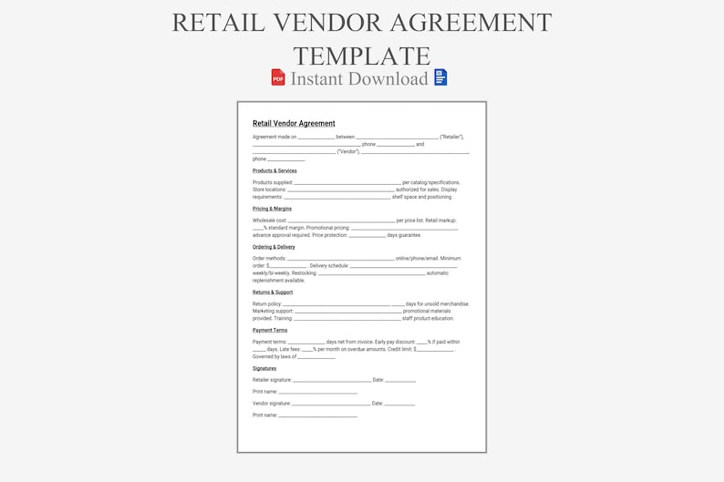 Simple Retail Vendor Agreement Template, Store Supplier Contract ...