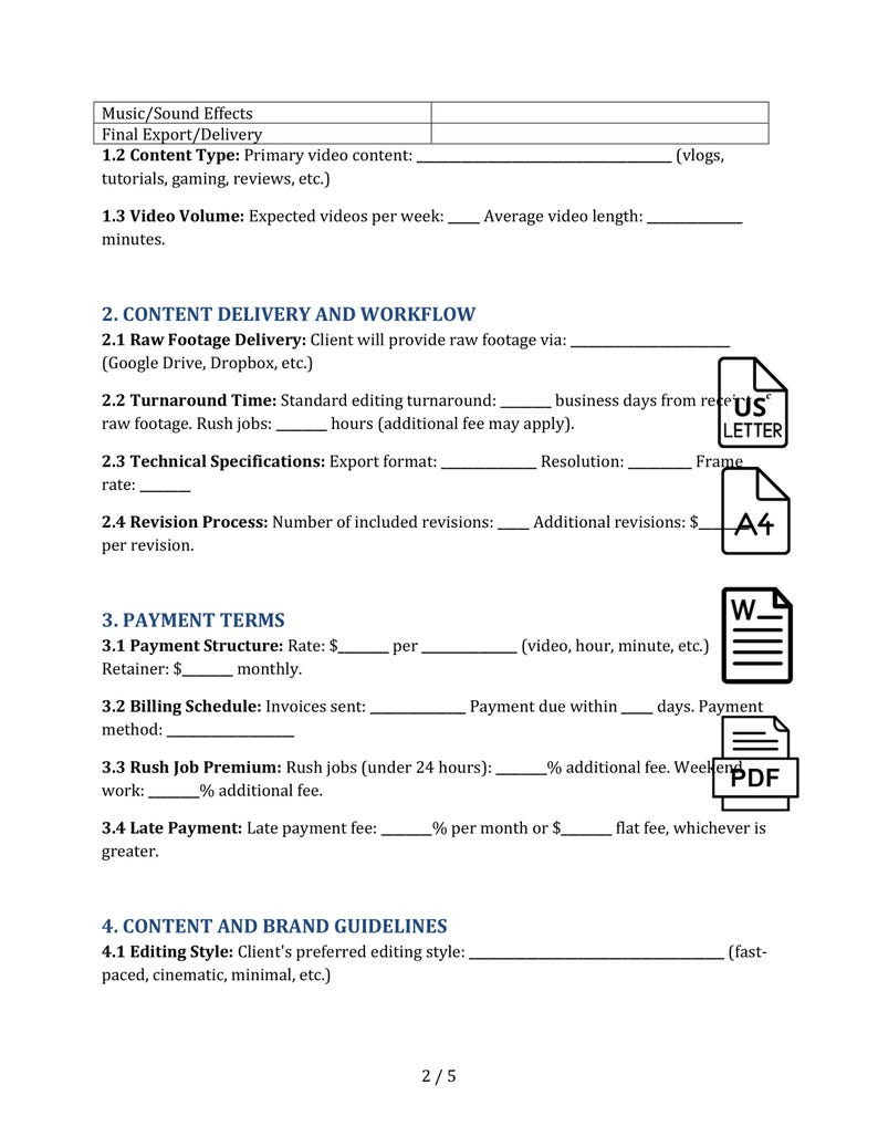 Youtube Video Editor Contract Template - Word & PDF Download - Etsy