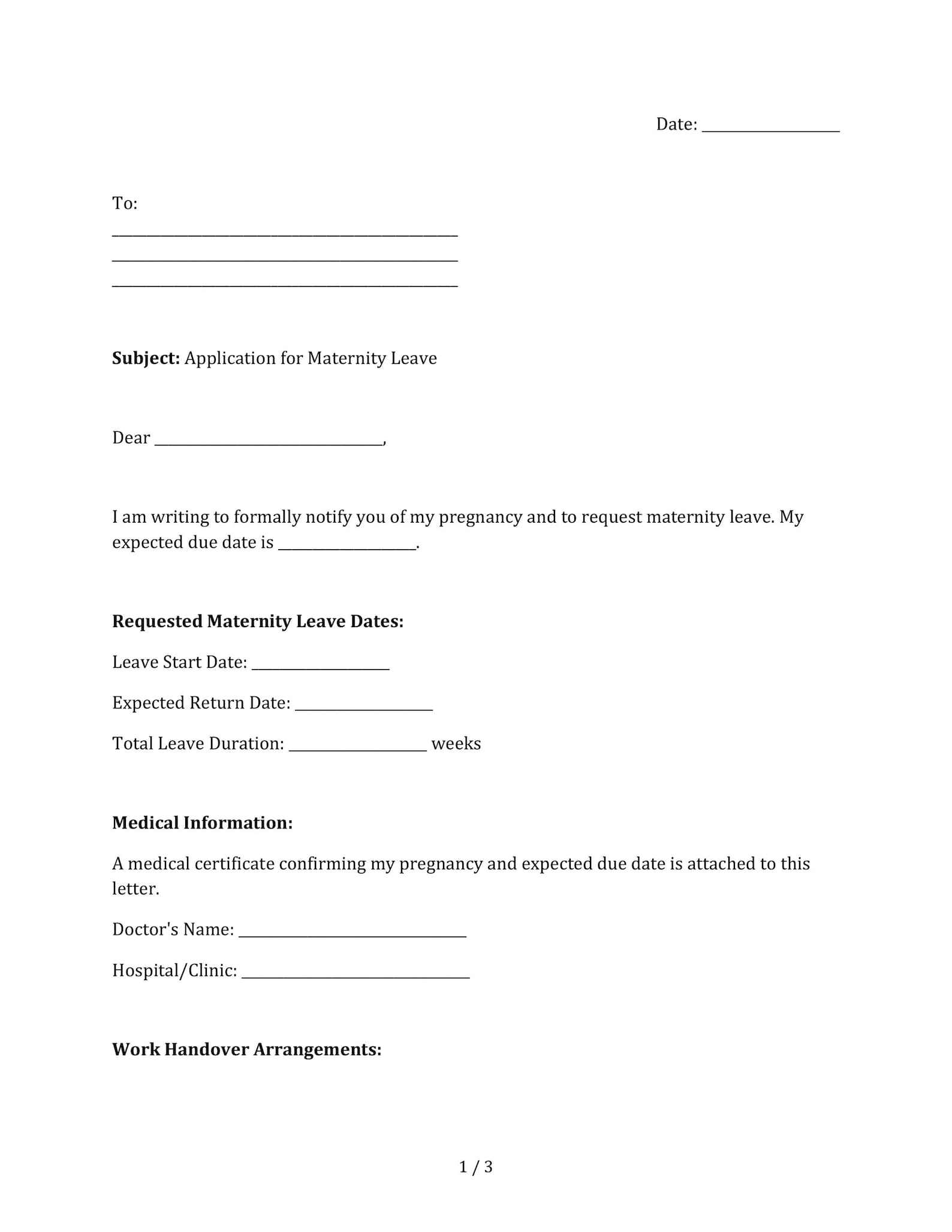 Maternity Leave Letter Template - Etsy