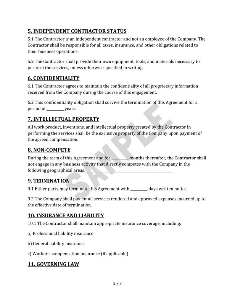 Independent Contractor Agreement - Freelance Work Template | Business Forms | Service Contract ...