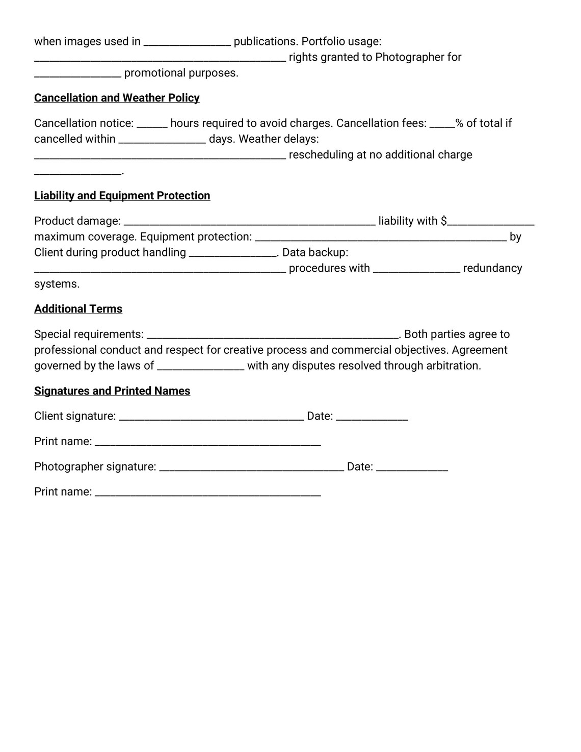 Product Photography Agreement Template, Commercial Photo Contract ...