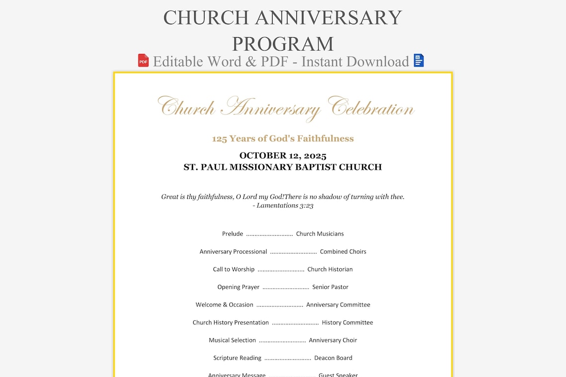 Church Anniversary Program - Congregational Template | Church Programs ...
