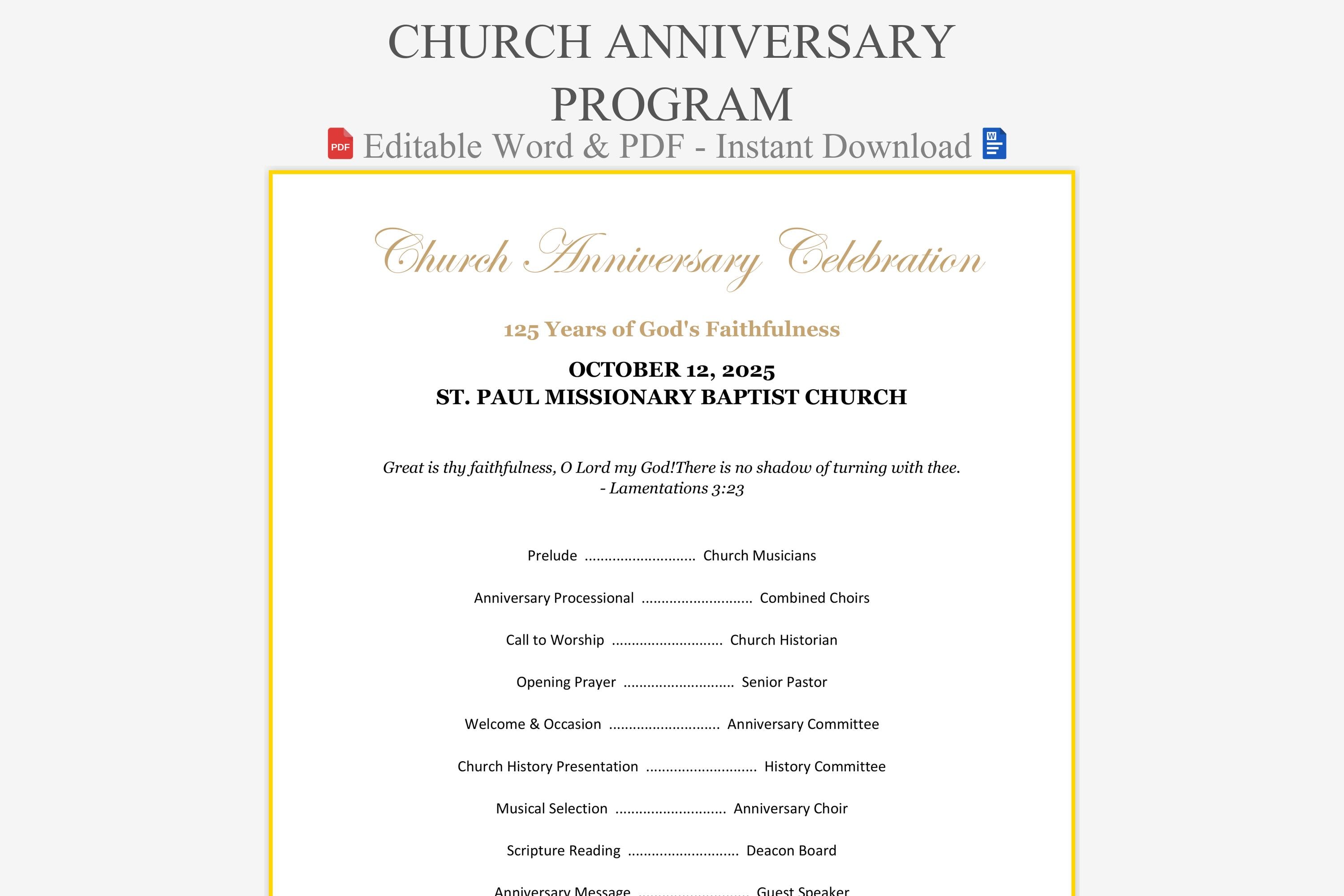 Church Anniversary Program - Congregational Template | Church Programs ...