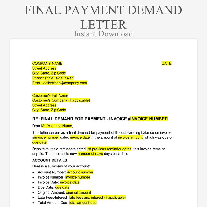 Payment Demand Letter - Etsy