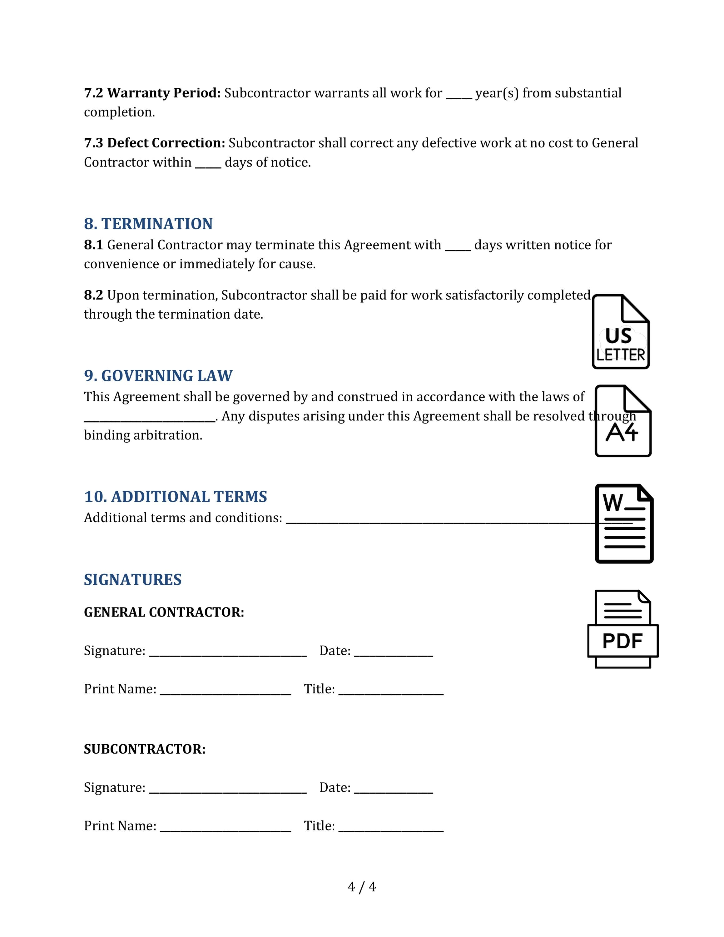 Plumbing Subcontract Template Word PDF - Pipework Agreement Sample ...