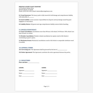 Luxury Yacht Daily Rental Agreement Template. Printable Daily Charter ...