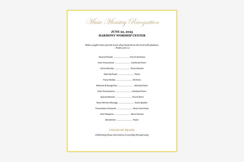 Choir Music Ministry Recognition Program - Vocal Service Template ...