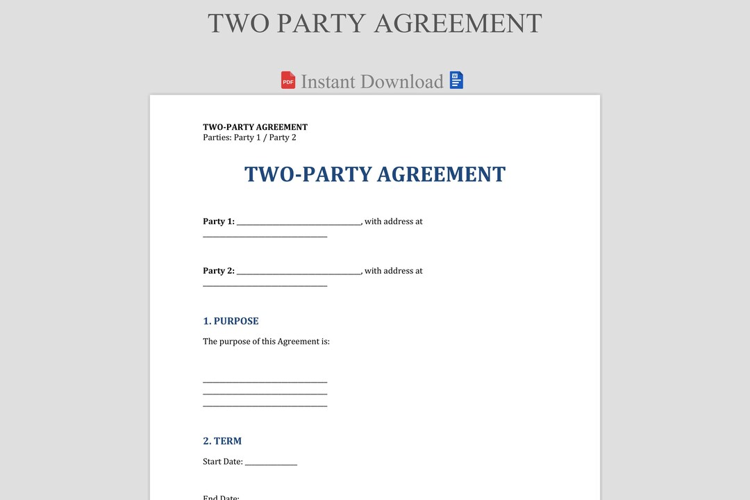 Two Party Agreement - Mutual Deal Template | Contract Forms | Exchange ...