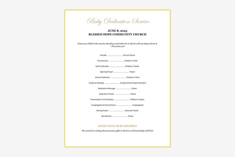 Baby Dedication Program - Child Blessing Template | Church Programs ...