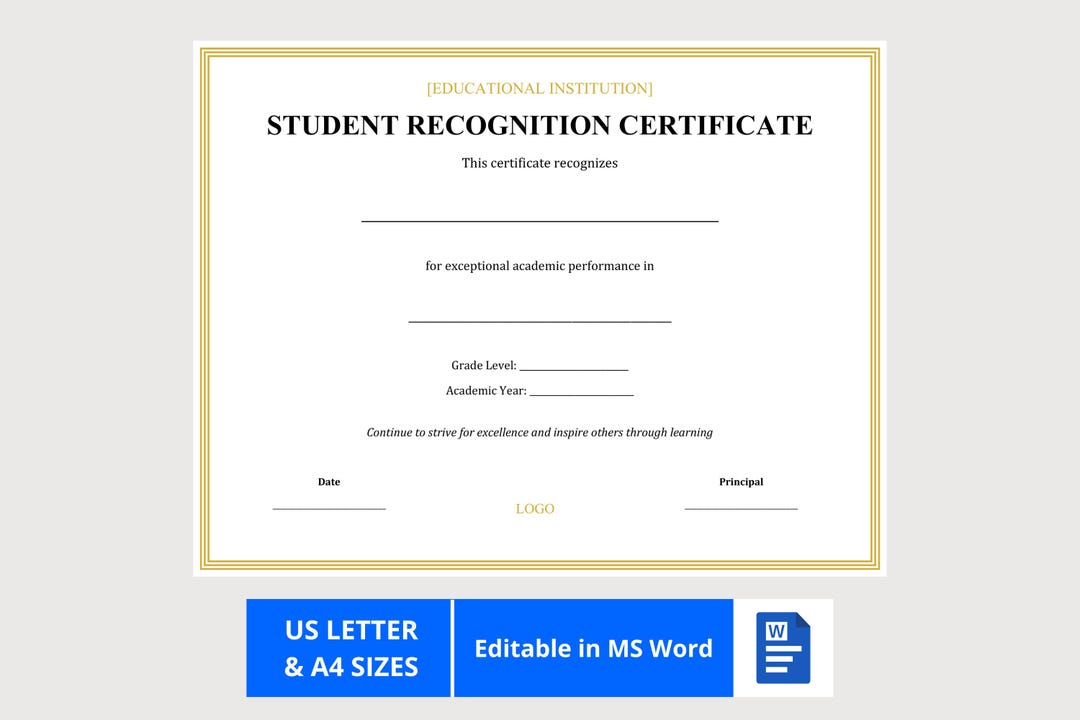 Student Certificate Template – Academic Award, School Achievement ...
