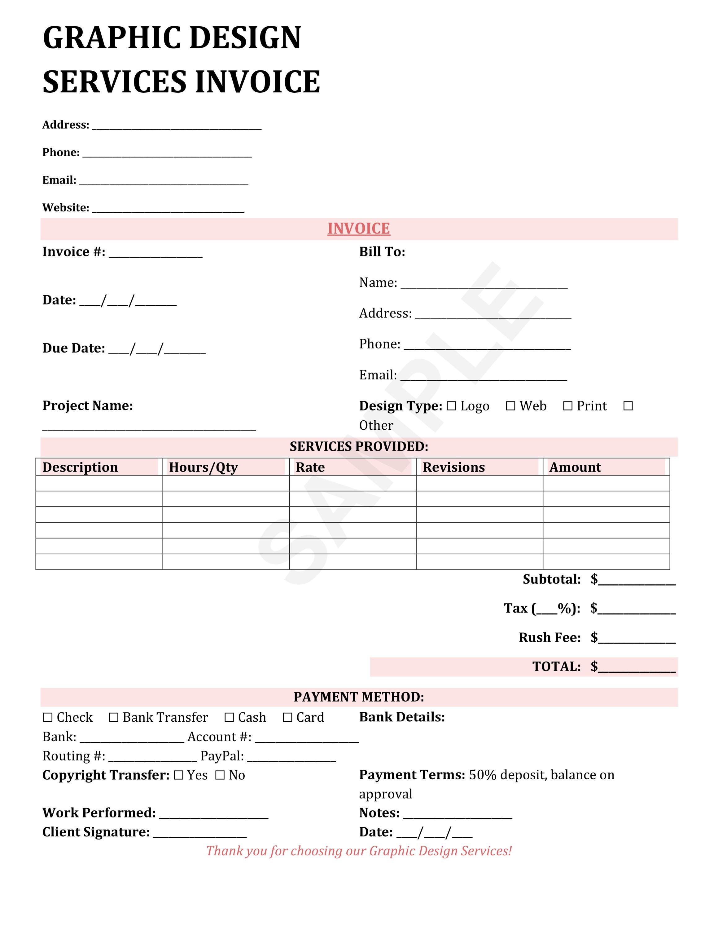 Graphic Design Services Invoice Template Receipt Custom Logo | Editable ...