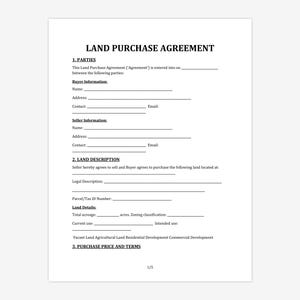 Land Purchase Agreement Template | Land Purchase Contract, Buy Land ...