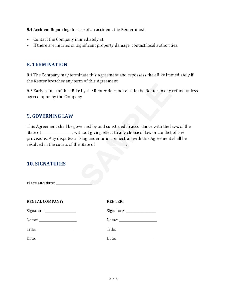 Ebike/electric Bike Rental Agreement Template - PDF & Word Download - Etsy