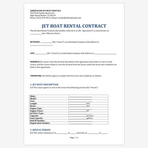 Jet Boat Rental Agreement Template. Printable Speedboat Lease. Editable ...