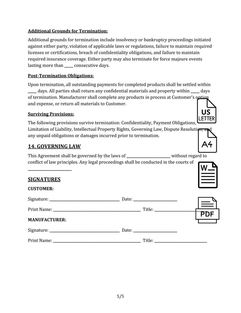 Production Agreement Template | Manufacturing Contract Sample - Etsy