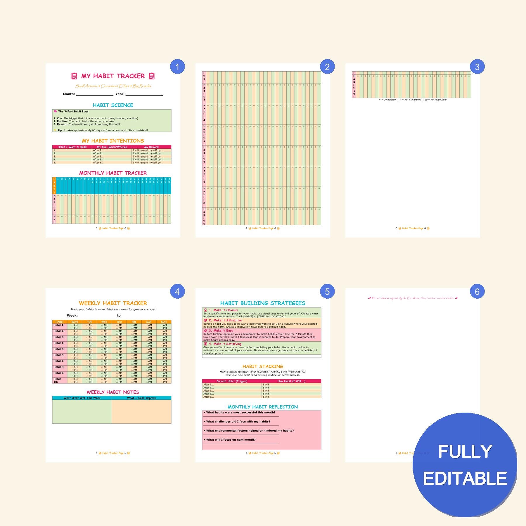 Habit Tracker Planner Template | Editable in MS Word & PDF | Planner ...