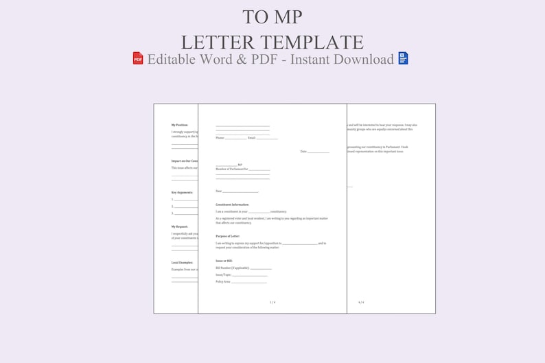 MP Letter Template Word PDF - Parliament Sample, Official Form, Contact ...