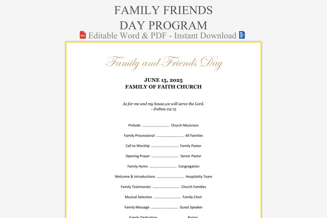Family Friends Day Program Template - Congregational Fellowship Sample ...