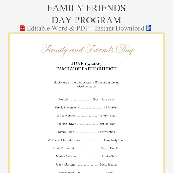Family and Friends Day Program Template - Etsy