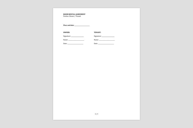 Room Rental Agreement - Shared Space Template | Housing Forms ...