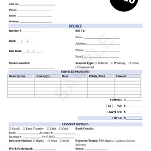 Photography Invoice Template Receipt Custom Logo | Editable in Word and ...