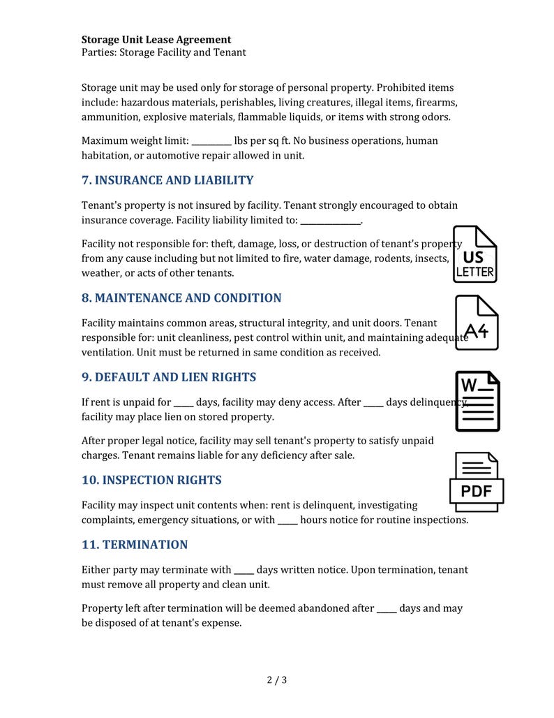 Storage Unit Lease Contract Template - Storage Lease, Unit Rental ...