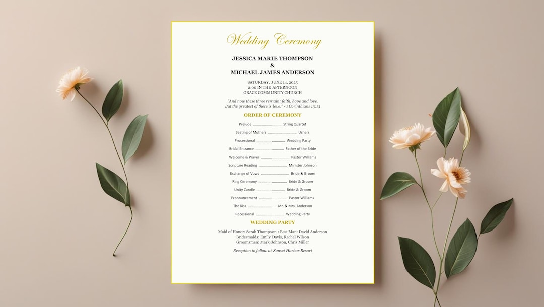 Editable Wedding Program Template in Word | Classic Ceremony Order ...