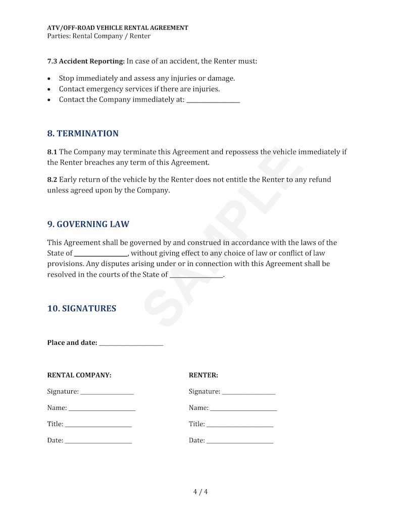 ATV Vehicle Rental Agreement Template - PDF & Word Download - Etsy