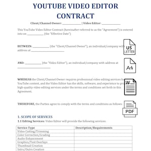 Youtube Video Editor Contract Template - Word & PDF Download - Etsy