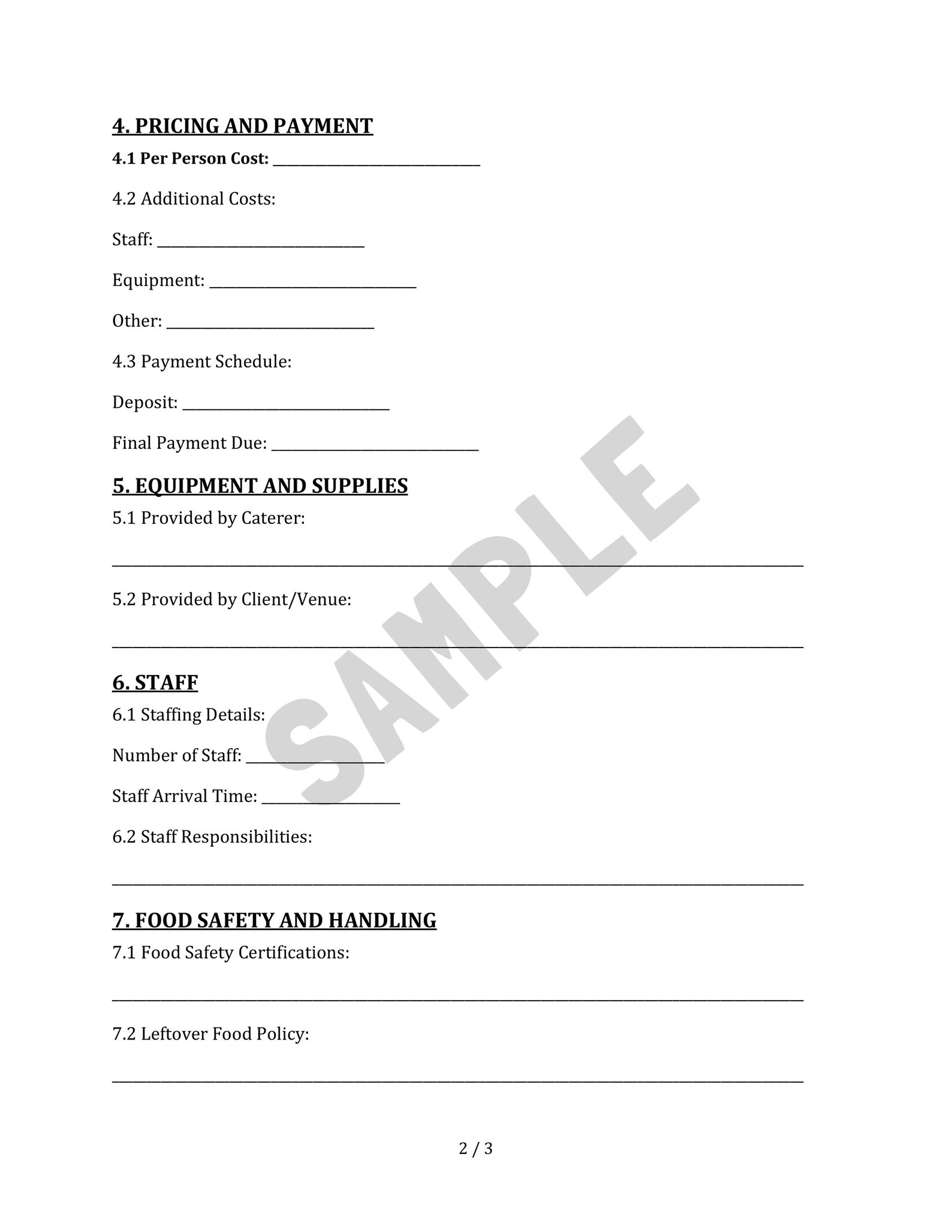 Catering Contract - Food Service Agreement Template | Business Forms ...