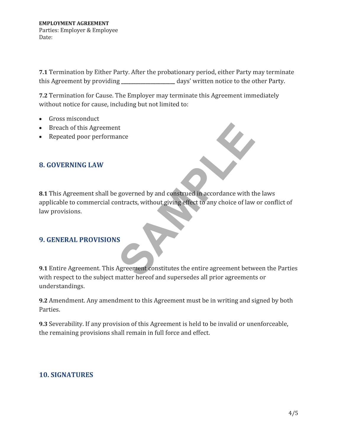 Editable Employment Agreement Template - Customizable Word & PDF for ...