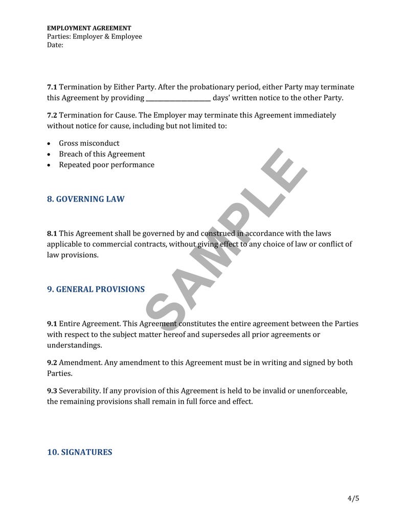 Editable Employment Agreement Template - Customizable Word & PDF for ...