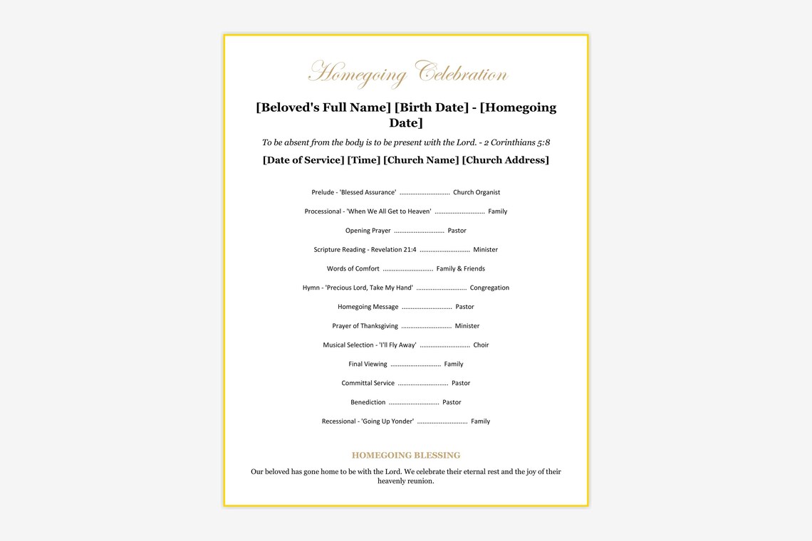 Church Homegoing Program Template - Word & PDF Download - Etsy