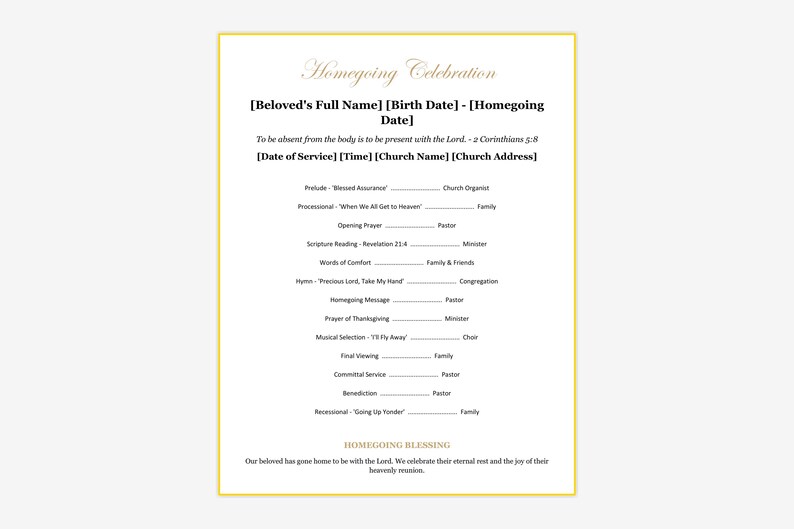 Church Homegoing Program Template - Word & PDF Download - Etsy