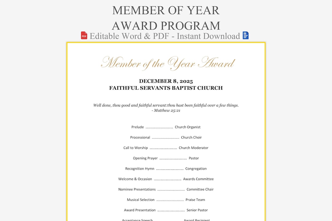 Member of Year Award Program Template - Etsy