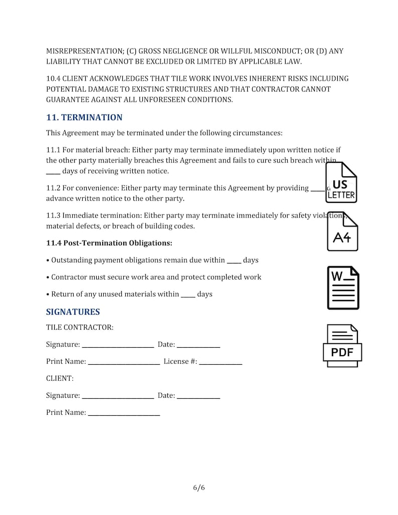 Tile Work Contract Template, Tile Installation & Flooring Work ...