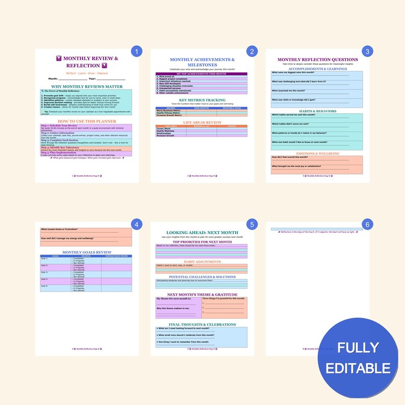 Monthly Review Planner Template | Editable in MS Word & PDF | Planner ...