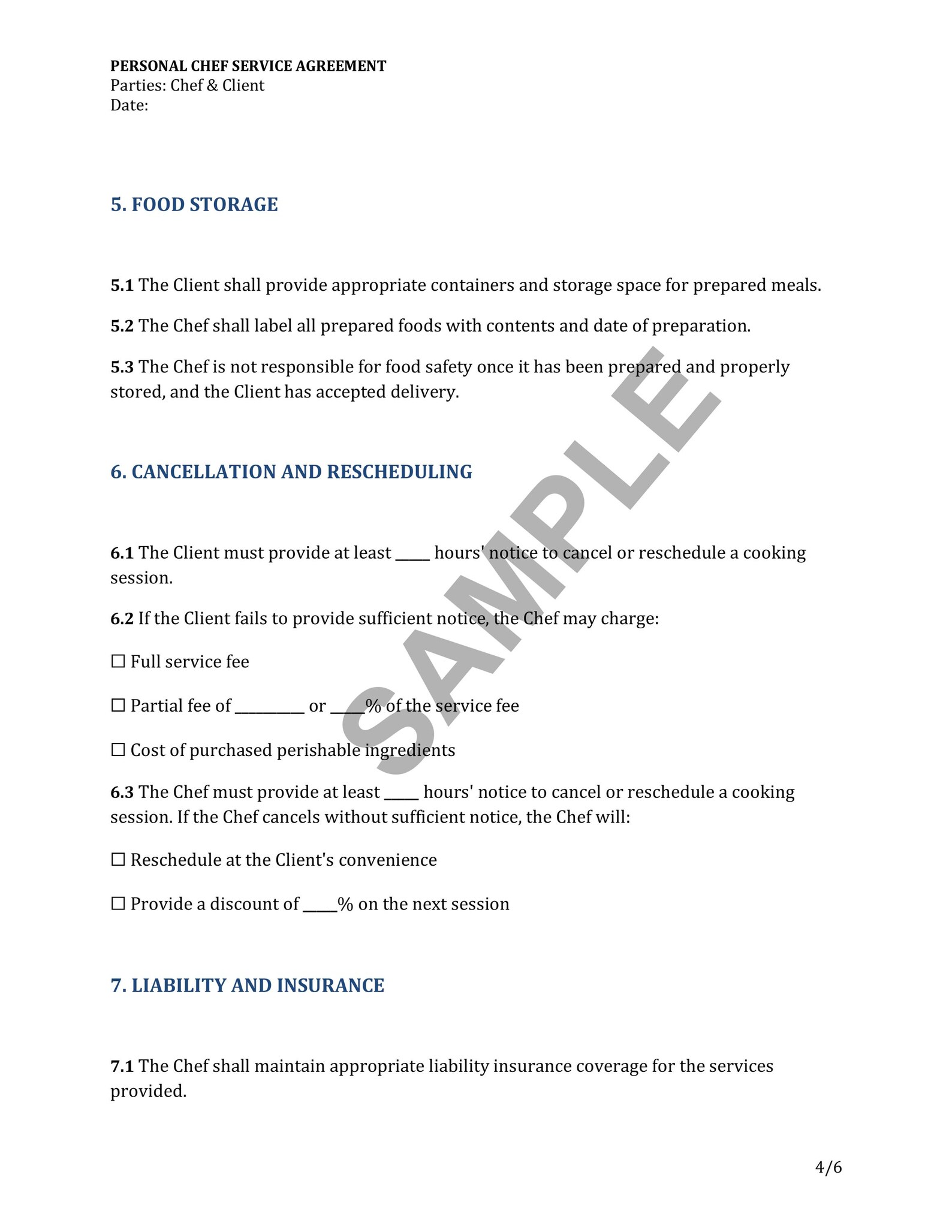 Personal Chef Contract | Editable Word & PDF | Meal Prep Service ...