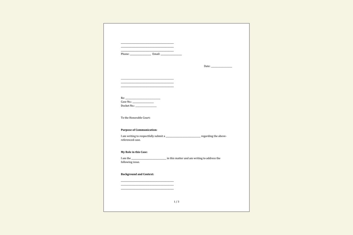 Letter to Court Template Word PDF | Legal Correspondence Sample ...