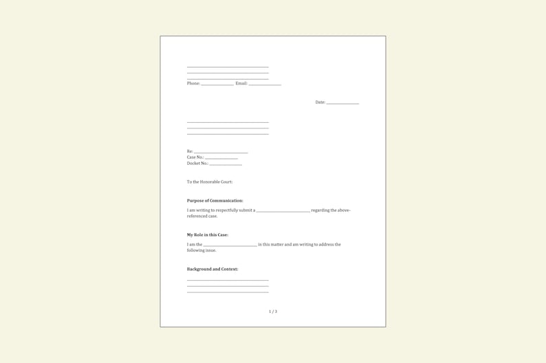 Letter to Court Template Word PDF | Legal Correspondence Sample ...